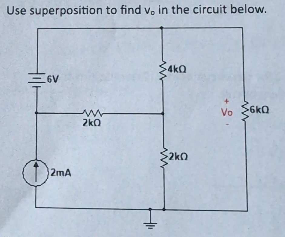 Solved Use superposition to find v0 ﻿in the circuit below. | Chegg.com