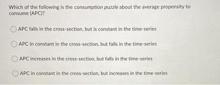 Solved Which of the following is the consumption puzzle | Chegg.com