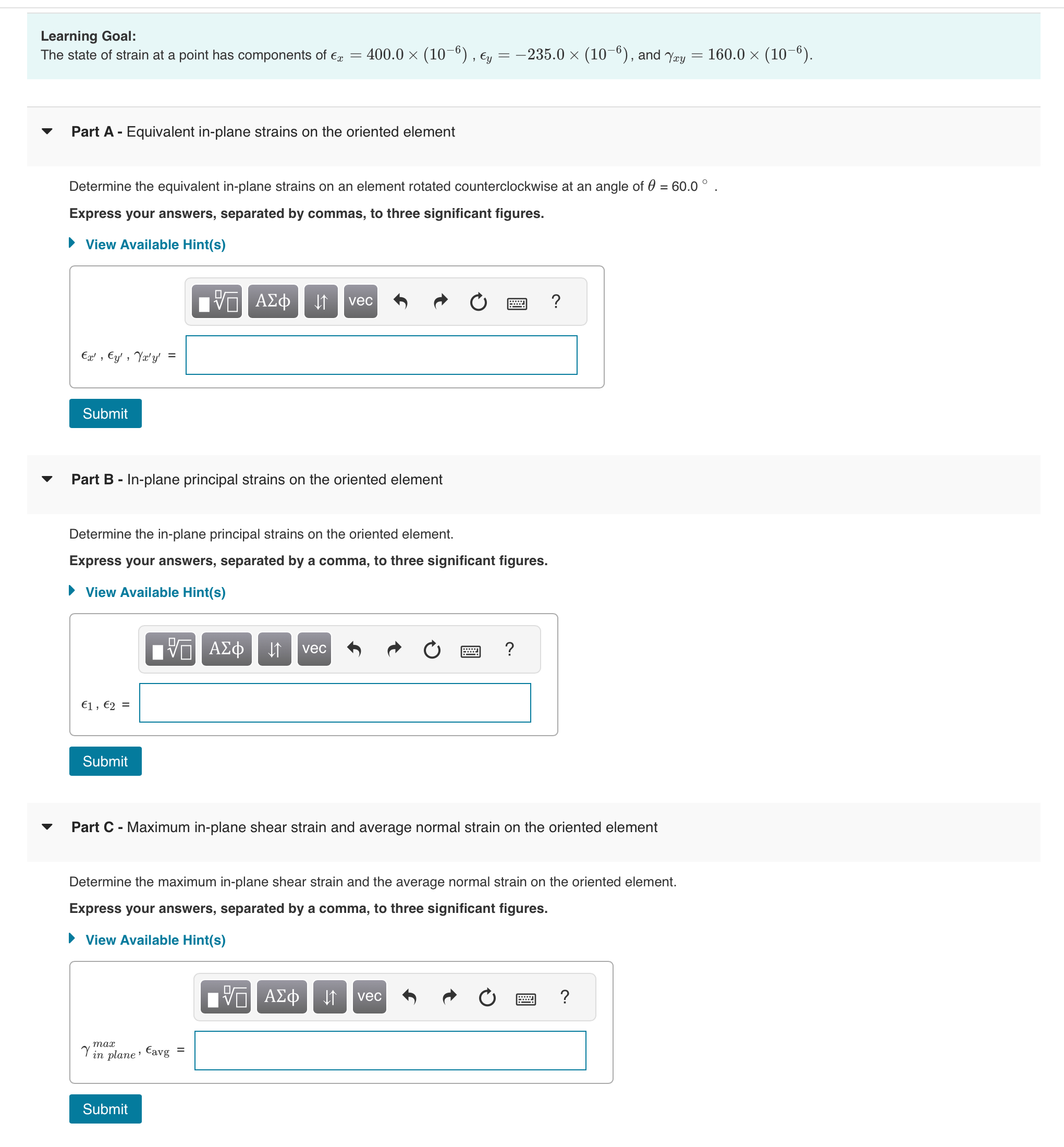 Solved Learning Goal:The state of strain at a point has | Chegg.com