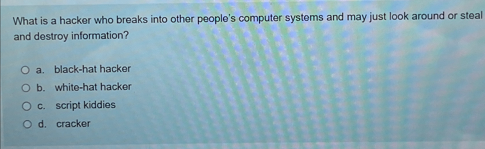 Solved What is a hacker who breaks into other people's | Chegg.com