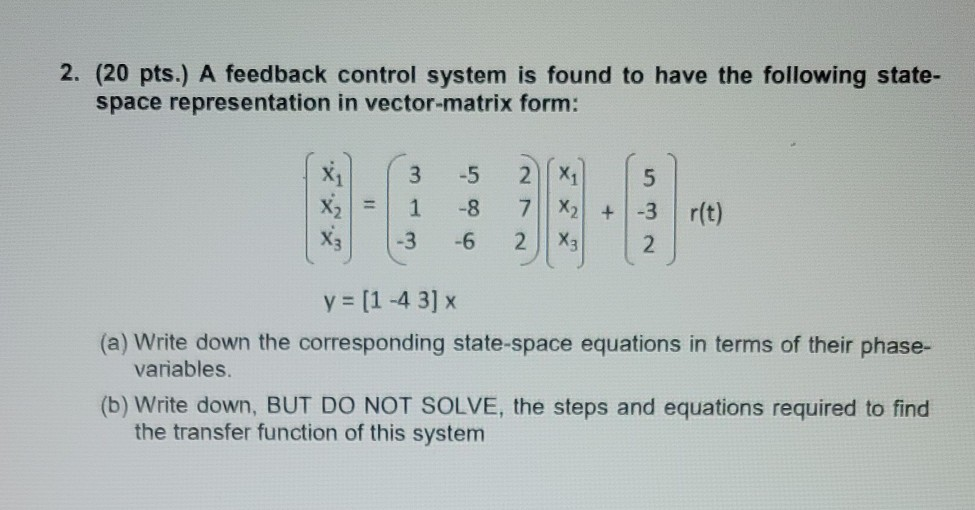 Solved 2. (20 pts.) A feedback control system is found to | Chegg.com