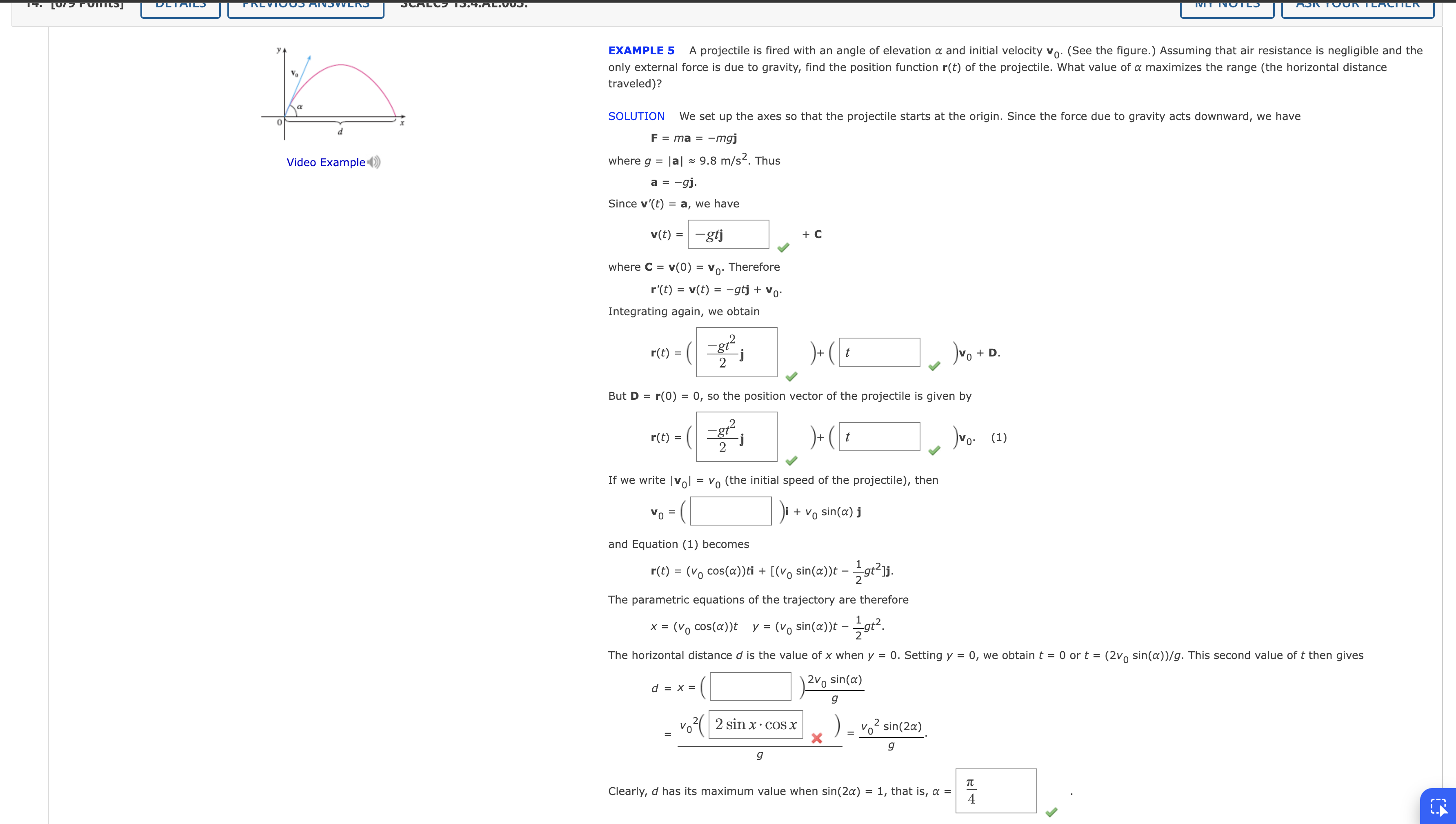 Solved EXAMPLE 5 ﻿A projectile is fired with an angle of | Chegg.com