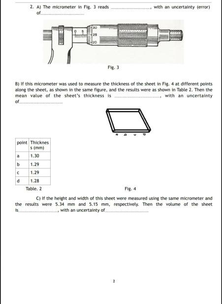 Solved with an uncertainty (error) 2. A) The micrometer in | Chegg.com