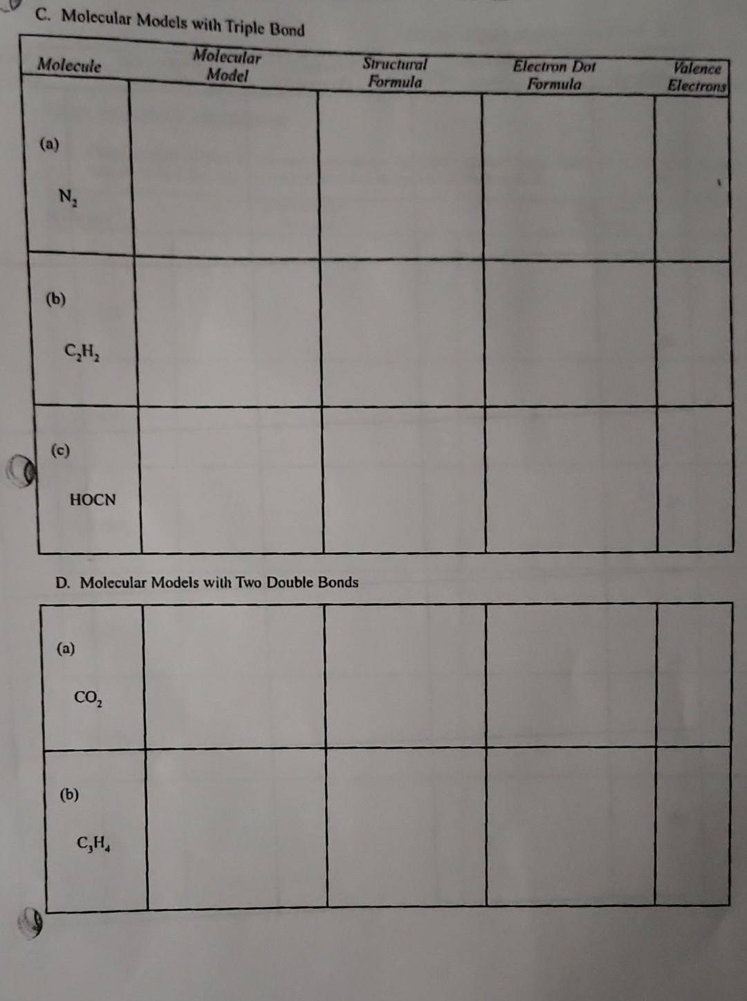 Solved C. Molecular Models with Triple Bond | Chegg.com