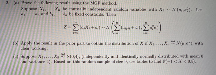 Solved 2. (a) Prove the following result using the MGF | Chegg.com