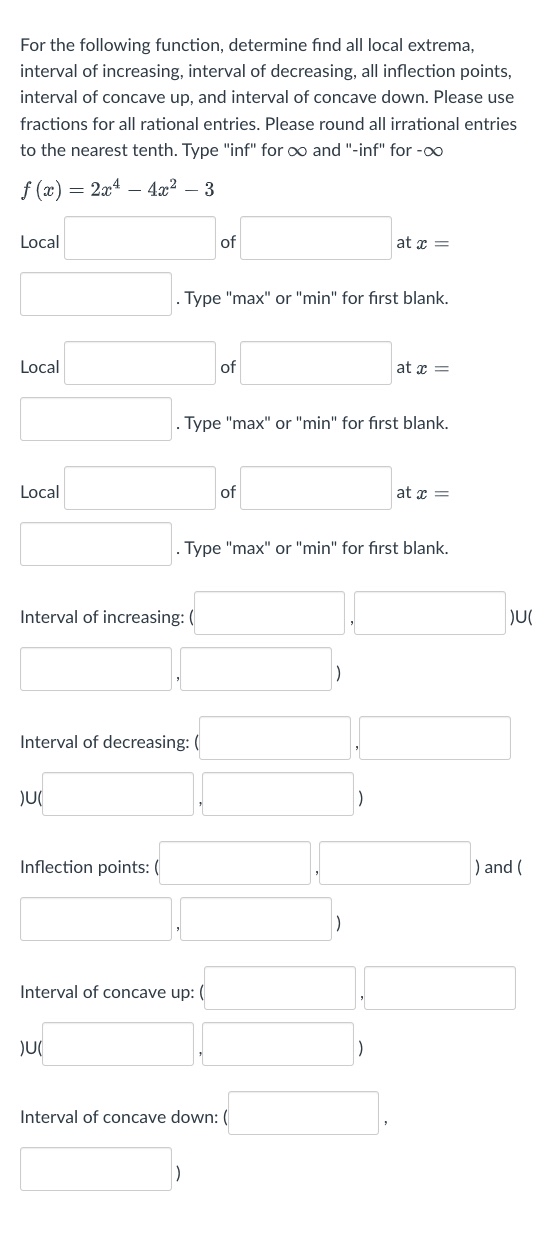 Solved For the following function, determine find all local | Chegg.com