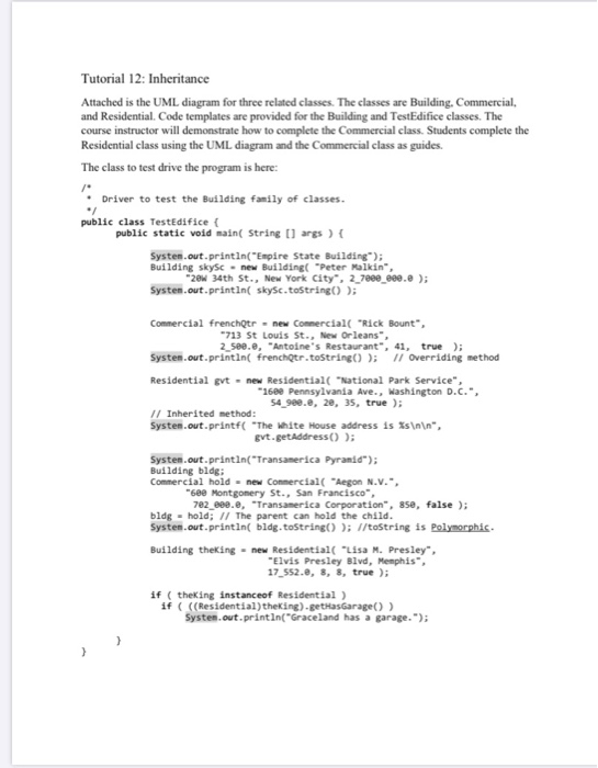Solved Tutorial 12: Inheritance Attached is the UML diagram | Chegg.com