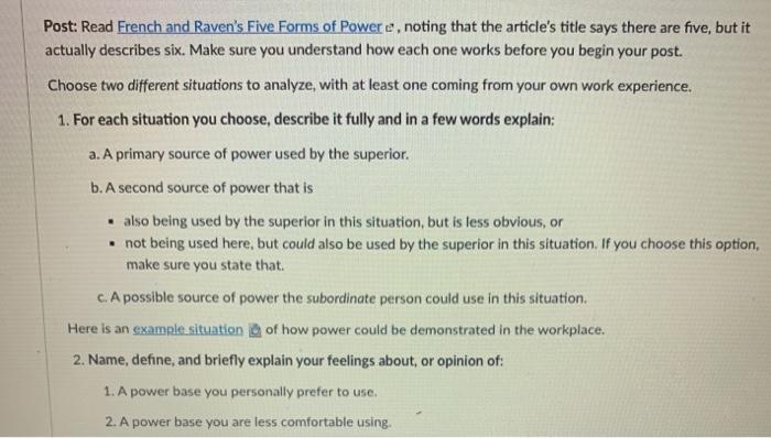 Post: Read French and Raven's Five Forms of Power e, | Chegg.com