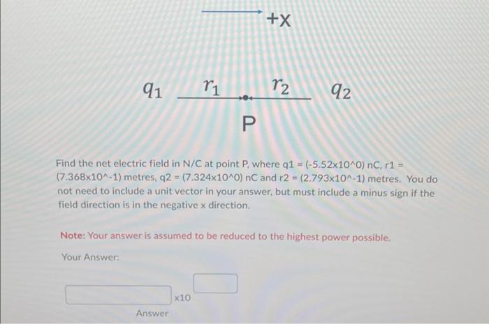 Solved Find the net electric field in N/C at point P, where | Chegg.com