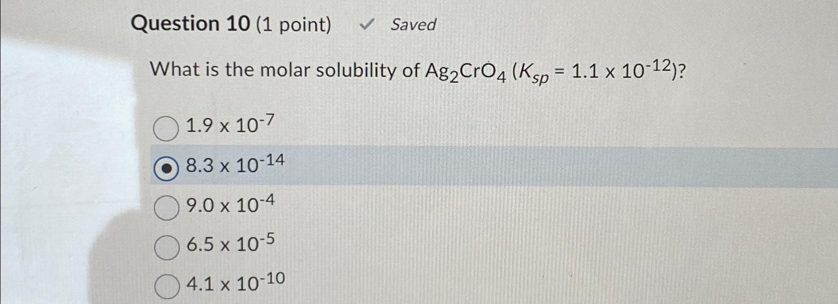 Solved Question 10 (1 ﻿point) ﻿SavedWhat is the molar | Chegg.com