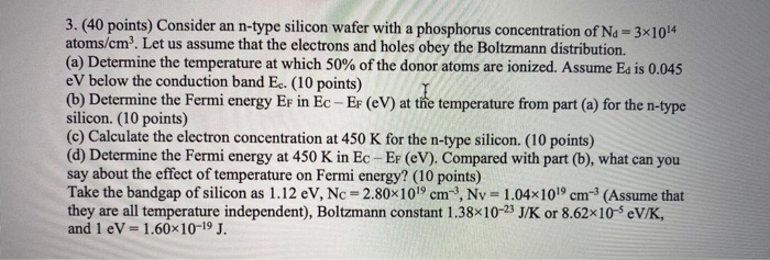 Solved 3 40 Points Consider An N Type Silicon Wafer With
