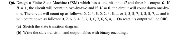 Solved Q6. Design a Finite State Machine (FSM) which has a | Chegg.com