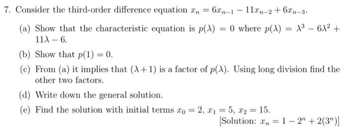 Solved 7. Consider the third-order difference equation | Chegg.com