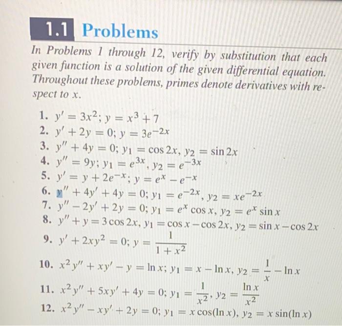 Solved In Problems 1 through 12, verify by substitution that | Chegg.com