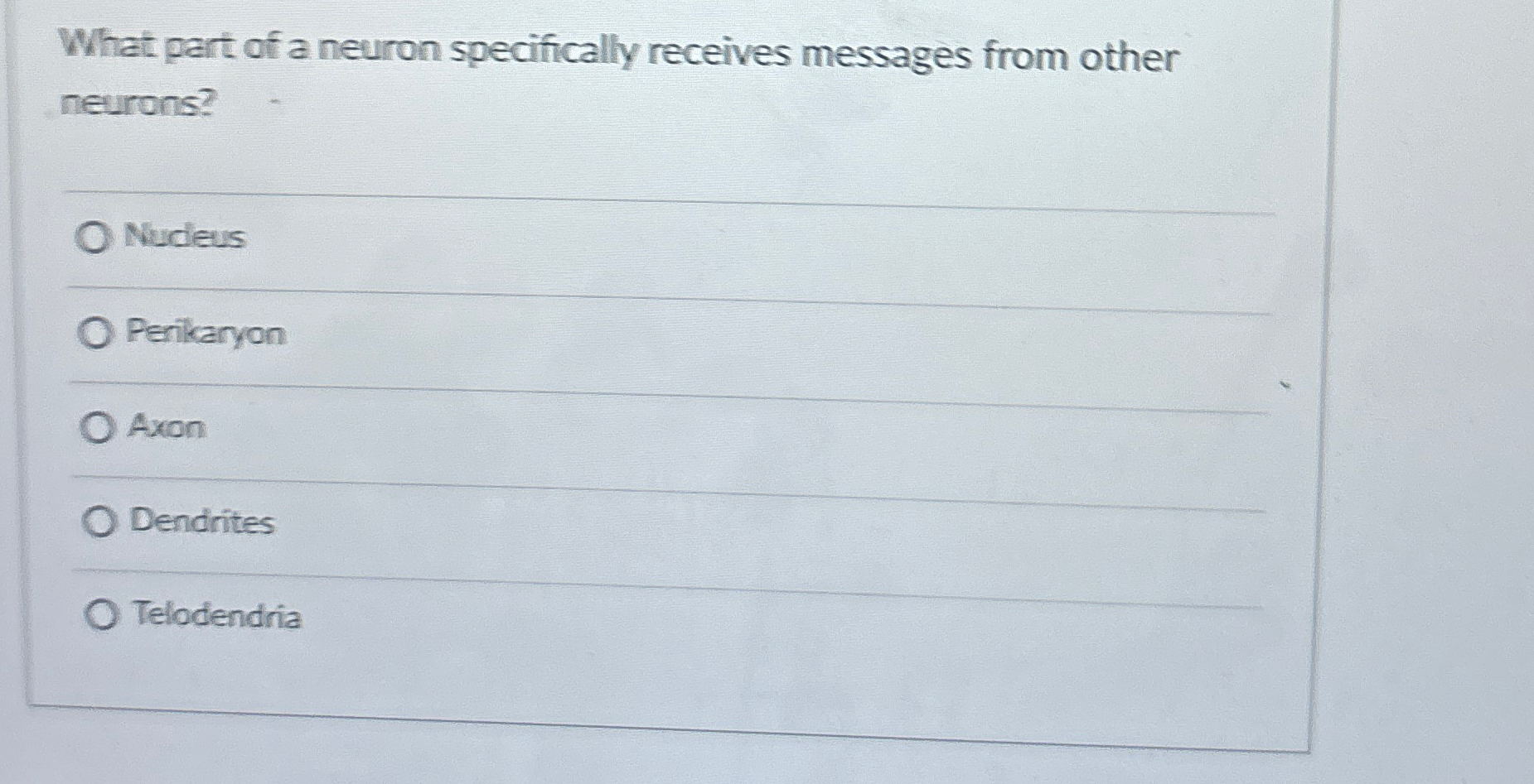 Solved What part of a neuron specifically receives messages | Chegg.com