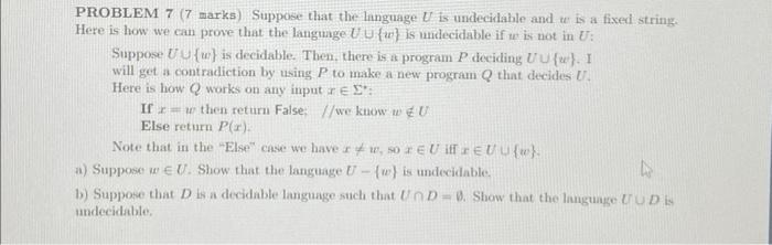 Solved PROBLEM 7 ( 7 marks) Suppose that the language U is | Chegg.com