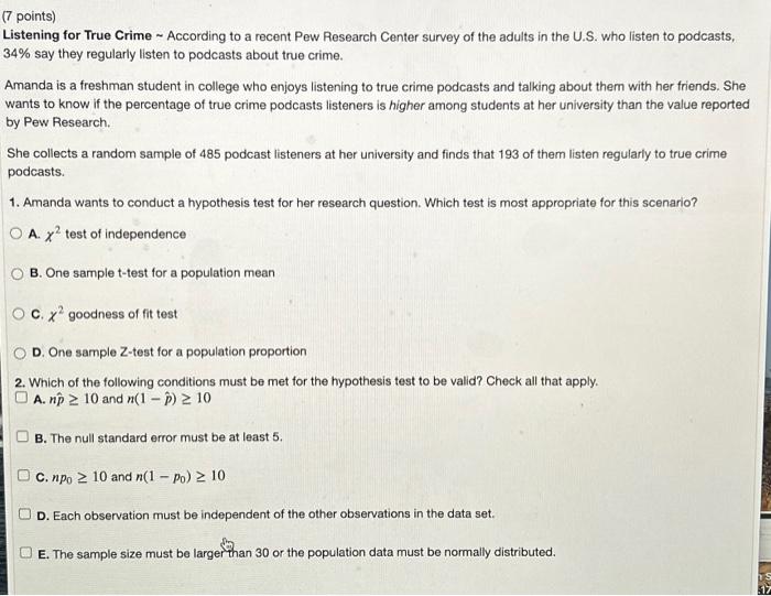 Solved (7 points) Listening for True Crime \\( \\sim \\) | Chegg.com