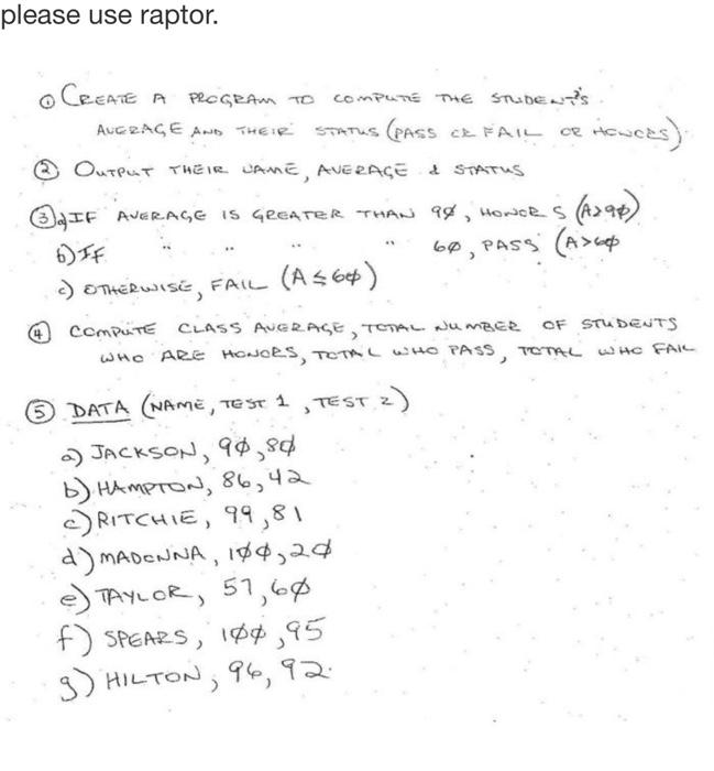 Solved please use raptor. CREATE A PROGRAM TO COMPUTE THE | Chegg.com