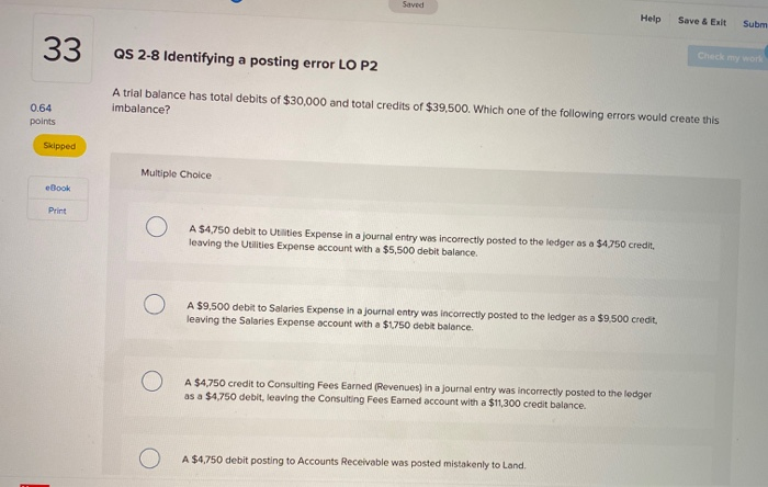 Solved Saved Help Save & Exit Subm 33 QS 2-8 Identifying a | Chegg.com