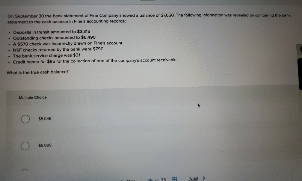 Solved On September 30 the bank statement of Fine Company | Chegg.com