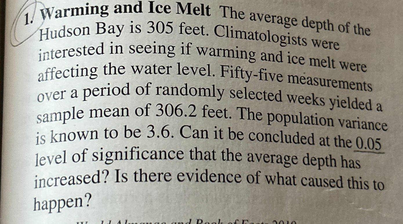 Warming and Ice Melt The average depth of the Hudson | Chegg.com