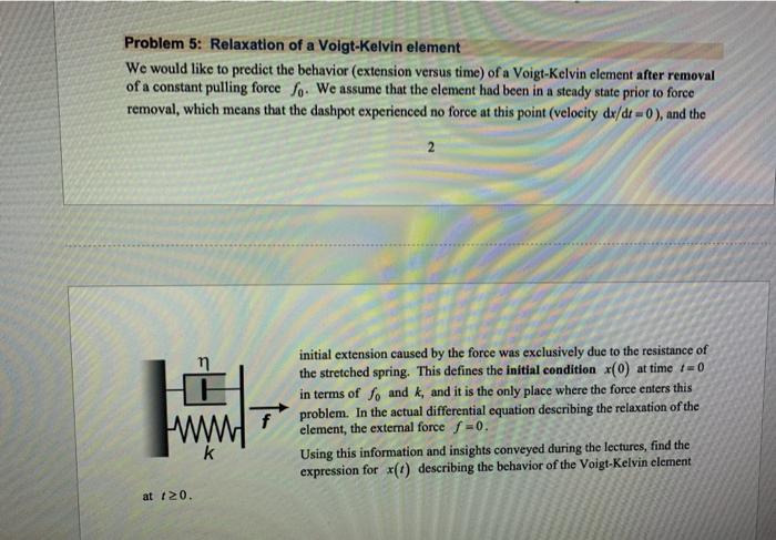 Solved Problem 5: Relaxation of a Voigt-Kelvin element We | Chegg.com