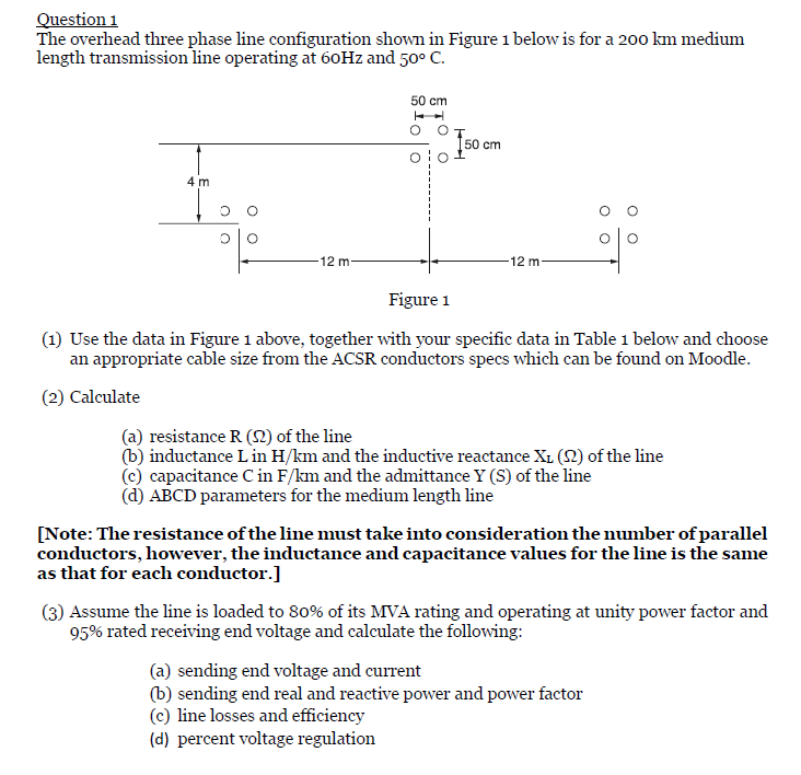 Question 1The overhead three phase line configuration | Chegg.com