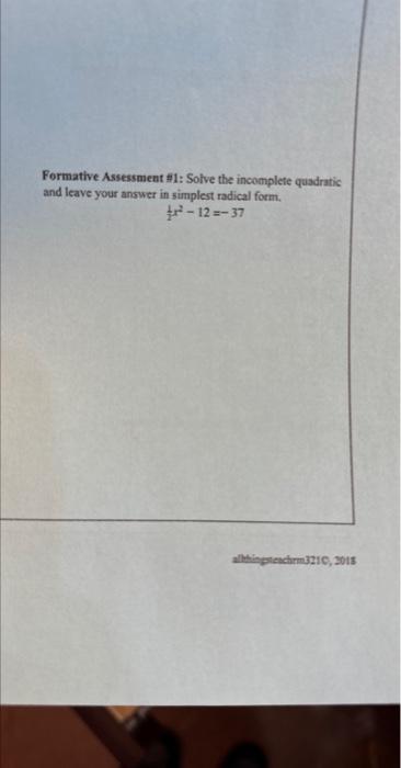 Solved Formative Assessment 21 : Solve the incomplete | Chegg.com