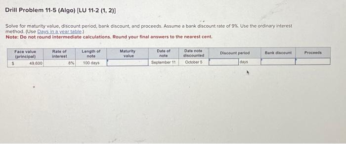 Solved Solve for maturity value, discount period, bank | Chegg.com