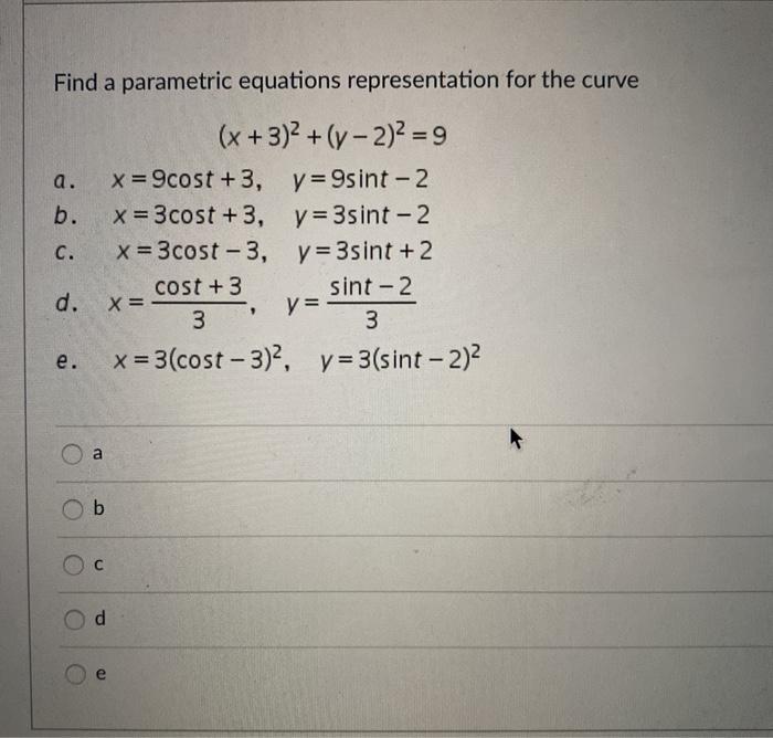 Solved Find a parametric equations representation for the | Chegg.com