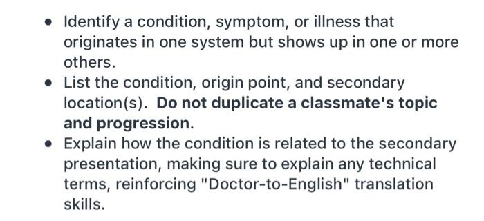 Solved • Identify a condition, symptom, or illness that | Chegg.com