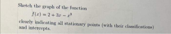 Solved Sketch the graph of the function f(x)=2+3x−x3 clearly | Chegg.com