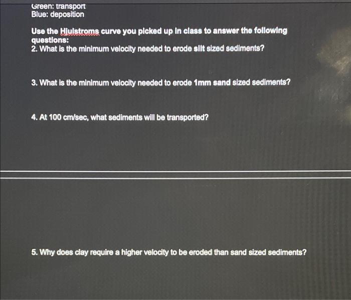 Solved The Hjulstrom Curve CLAY SILY SAND PODLE COBBLE | Chegg.com