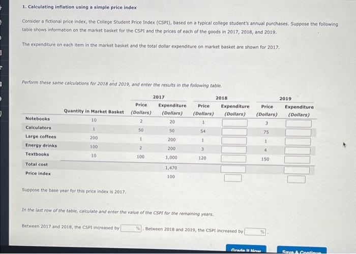Solved 1. Calculating inflation using a simple price index | Chegg.com