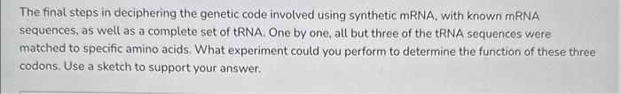 Solved The final steps in deciphering the genetic code | Chegg.com