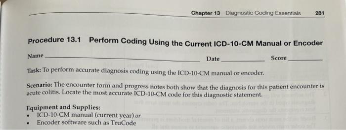 Solved Chapter 13 Diagnostic Coding Essentials 281 Procedure | Chegg.com