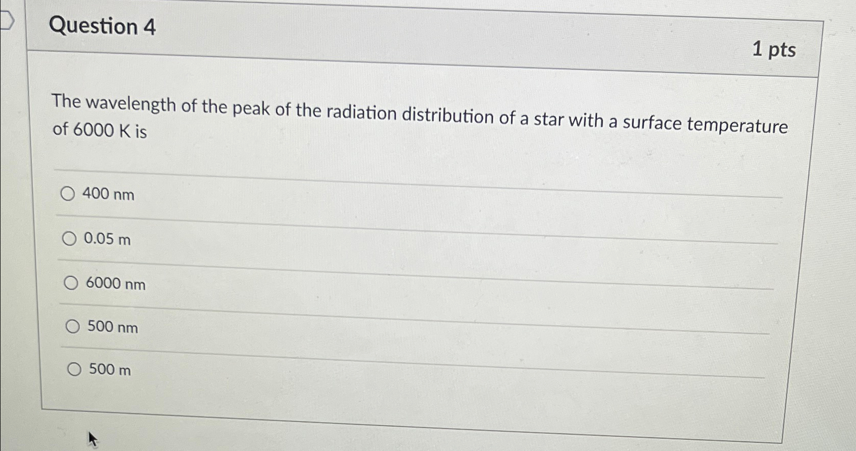 Solved Question 41 ﻿ptsThe wavelength of the peak of the | Chegg.com