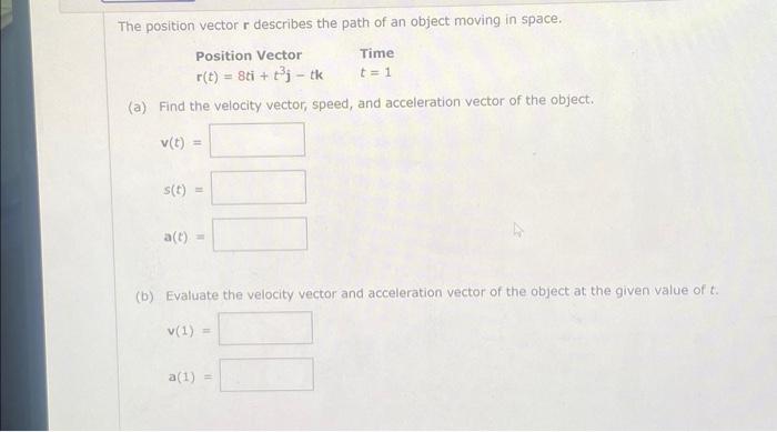 Solved The position vector r describes the path of an object | Chegg.com