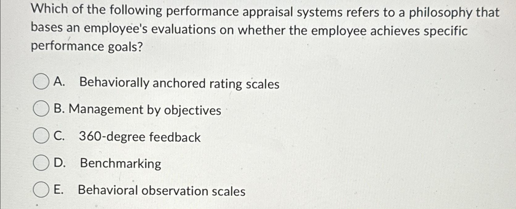 Solved Which of the following performance appraisal systems | Chegg.com
