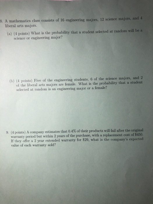 Solved 8. A mathematics class consists of 16 engineering | Chegg.com
