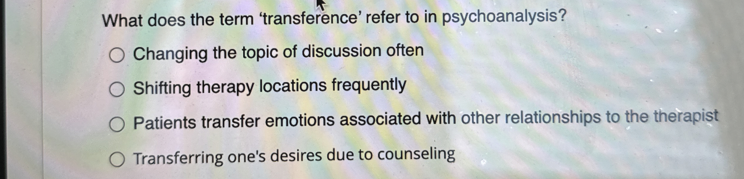 Solved What does the term 'transference' refer to in | Chegg.com