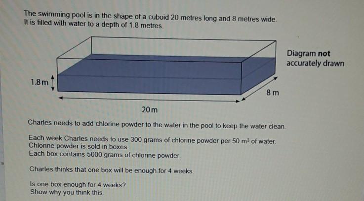 Solved The swimming pool is in the shape of a cuboid 20 | Chegg.com