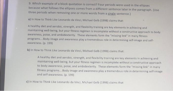 Answer the following question about APA format in a | Chegg.com