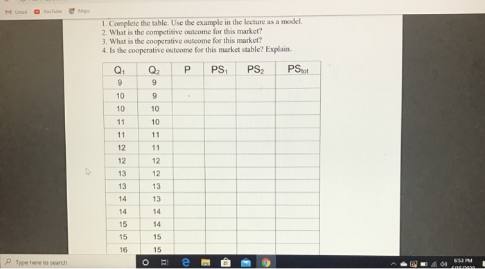 Solved M Gmail Youtube Maps 1. Complete the table. Use the | Chegg.com