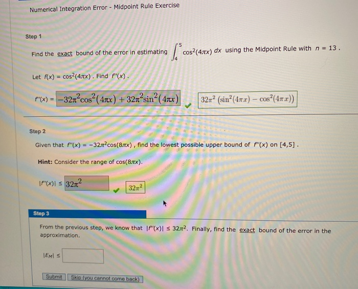 Solved Numerical Integration Error - Midpoint Rule Exercise | Chegg.com