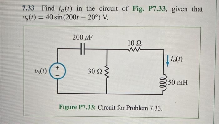 Solved 7.33 Find ia(t) in the circuit of Fig. P7.33, given | Chegg.com