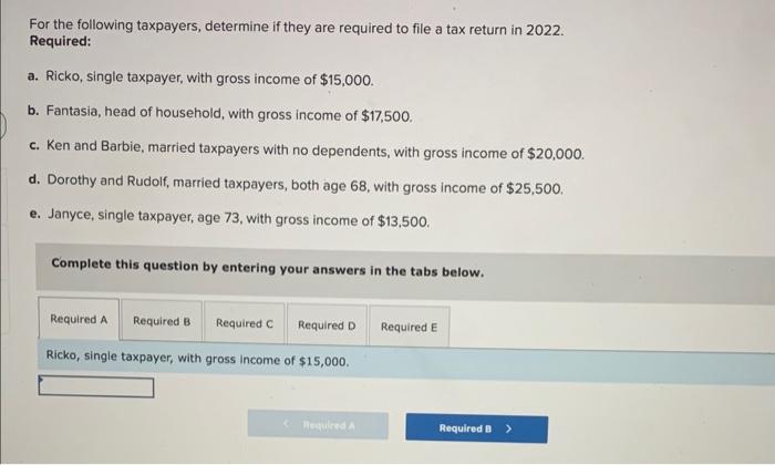 Solved For the following taxpayers, determine if they are | Chegg.com