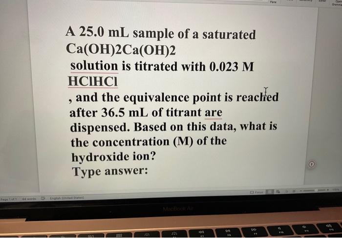 Solved A 25.0 mL sample of a saturated Ca(OH)2Ca(OH)2 | Chegg.com