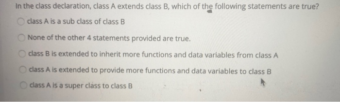 Solved In the class declaration, class A extends class B, | Chegg.com