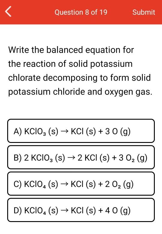Solved Question 8 of 19 Submit Write the balanced equation | Chegg.com
